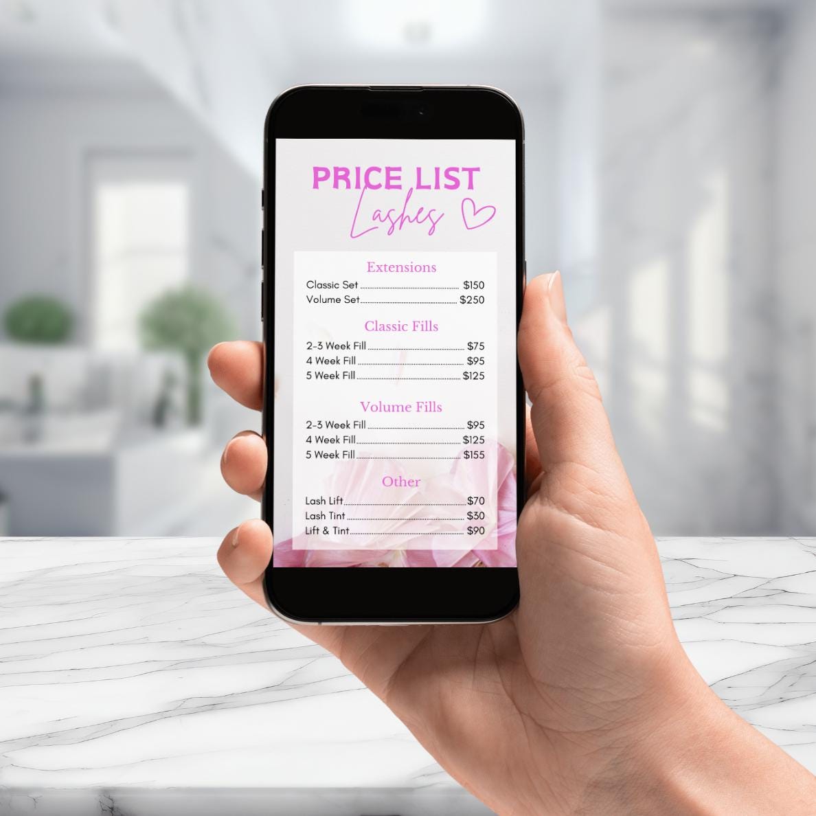 Lash Extension Price List Template | Editable Salon Services Menu ...