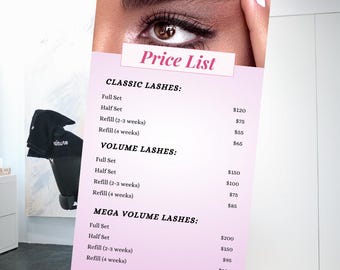 Lash Extension Price List Template | Editable Salon Services Menu ...