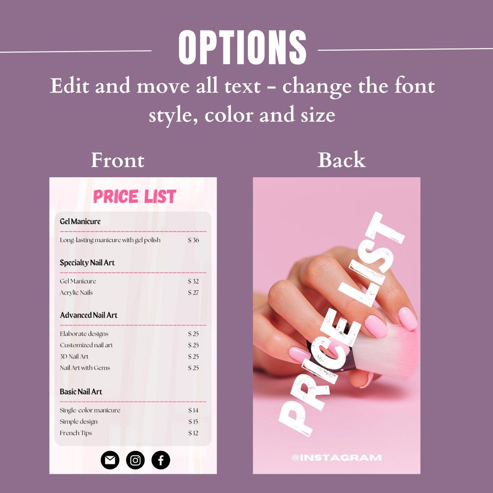 Nail Salon Price List Editable | Printable Price List | Modern Beauty ...