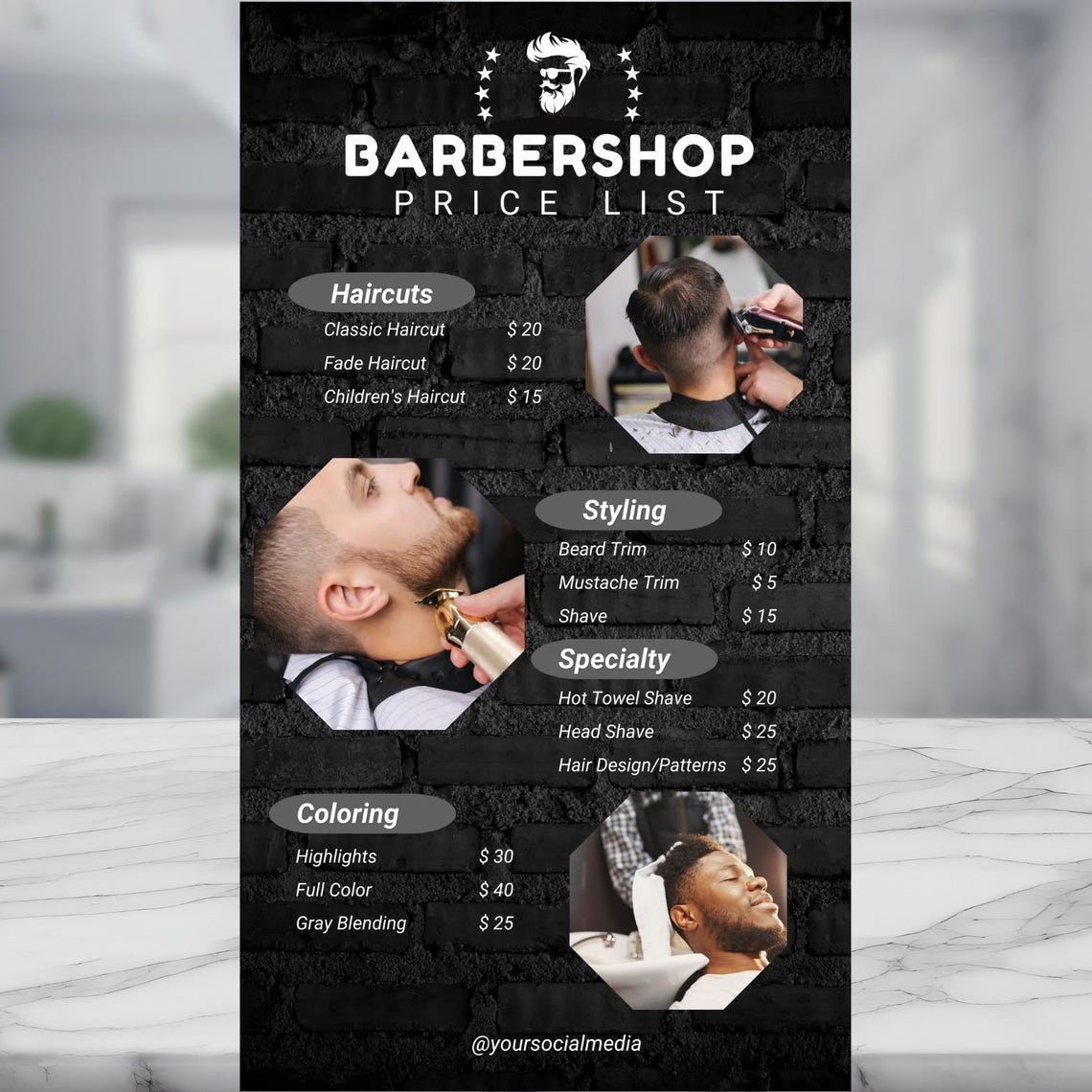 Barbershop Price List Template | Editable Barber Services Menu ...
