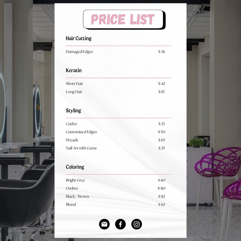 Editable Hair Salon Price List Template: Modern Canva Design - Etsy