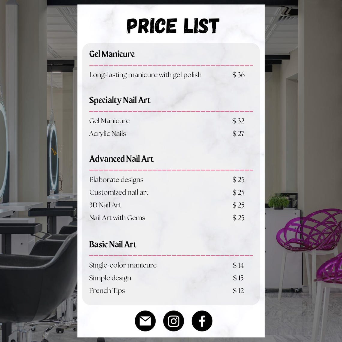 Editable Nail Salon Price List: Printable Beauty Sheet (canva) - Etsy
