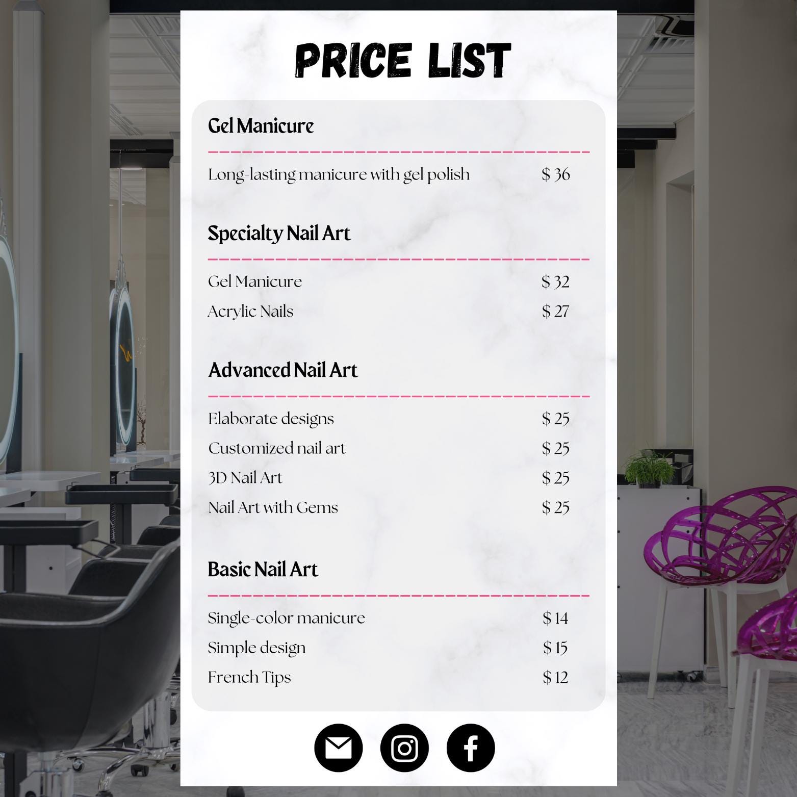 Editable Nail Salon Price List: Printable Beauty Sheet (canva) - Etsy