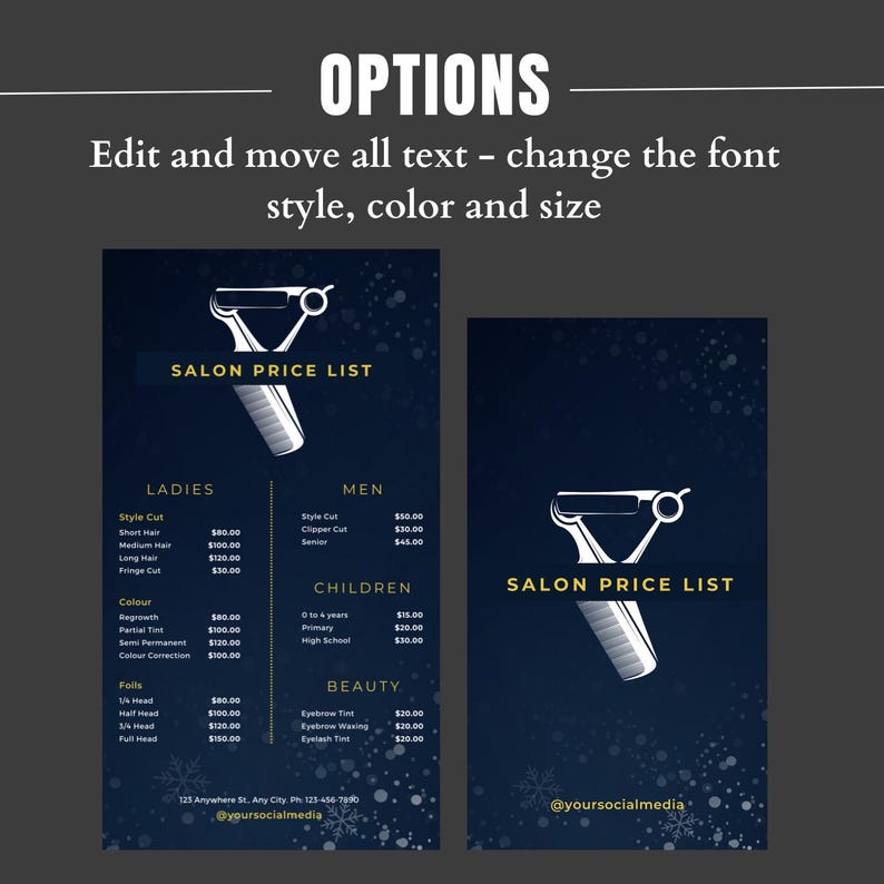 Hair Salon Price List Template | Editable Barber Services Menu ...