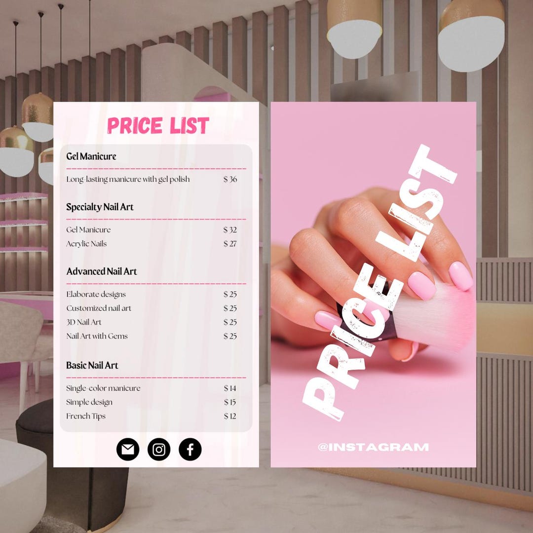 Nail Salon Price List Editable | Printable Price List | Modern Beauty ...
