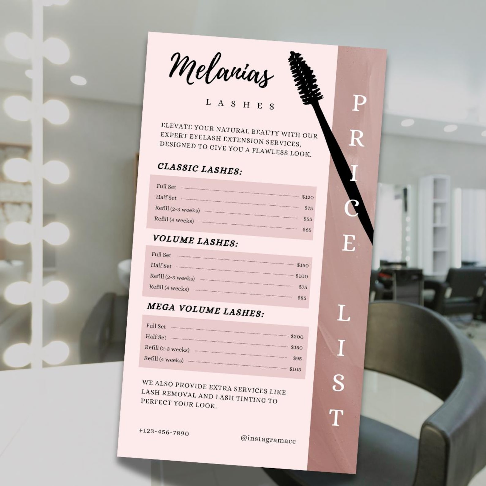 Editable Eyelash Extension Price List: Lash Salon Menu (canva Template ...