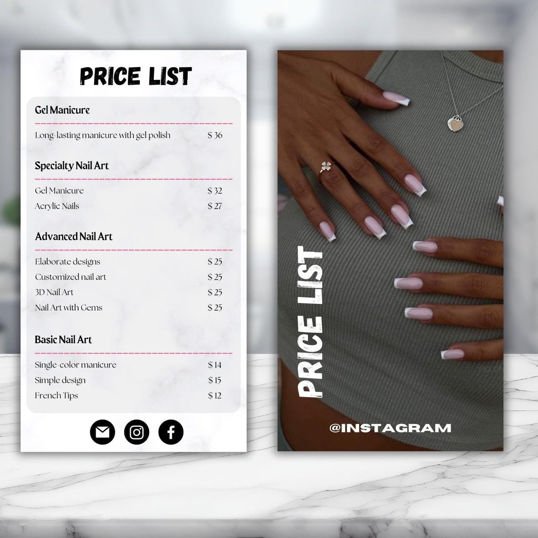 Editable Nail Salon Price List: Printable Beauty Sheet (canva) - Etsy