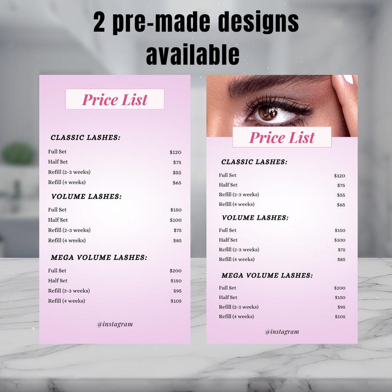 Eyelash Price List Template | Eyelash Extension Lash | Salon Pricing ...
