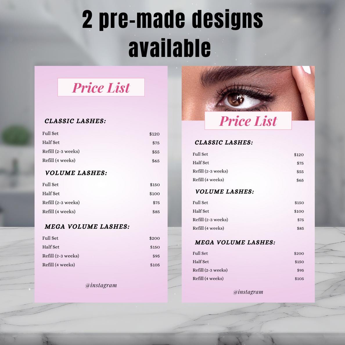 Eyelash Price List Template | Eyelash Extension Lash | Salon Pricing ...
