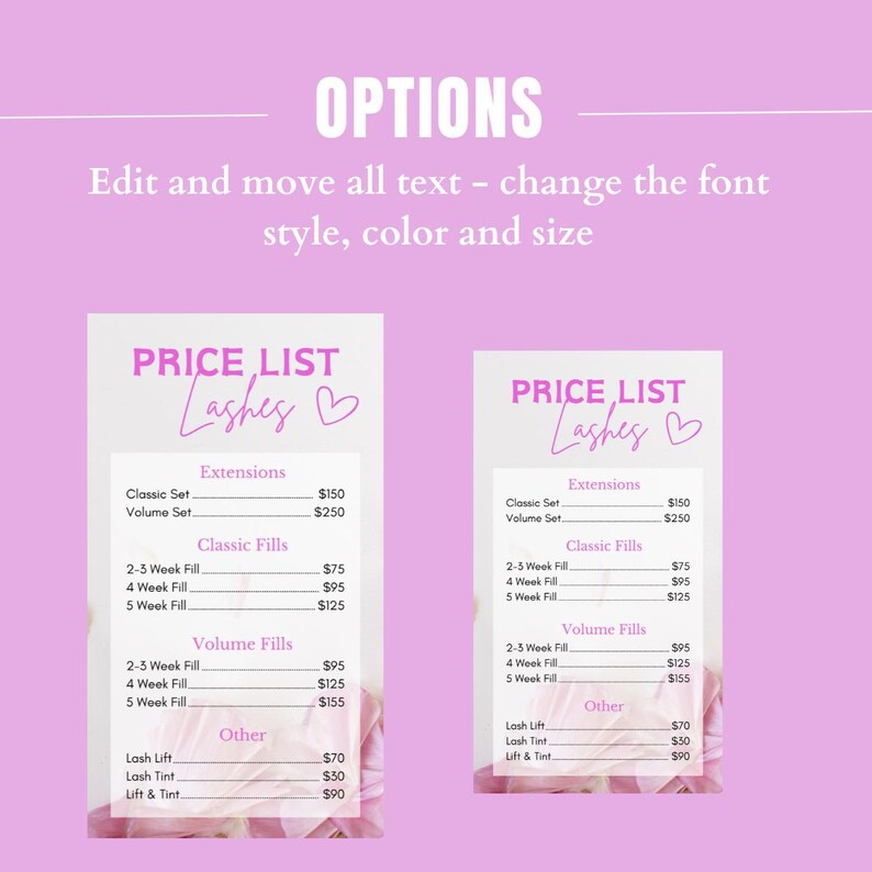 Lash Extension Price List Template | Editable Salon Services Menu ...