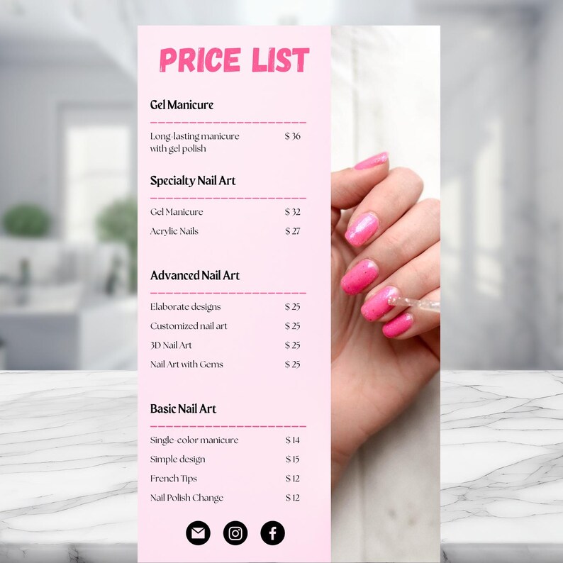 Nail Salon Price List Template | Editable & Printable | Modern Beauty ...