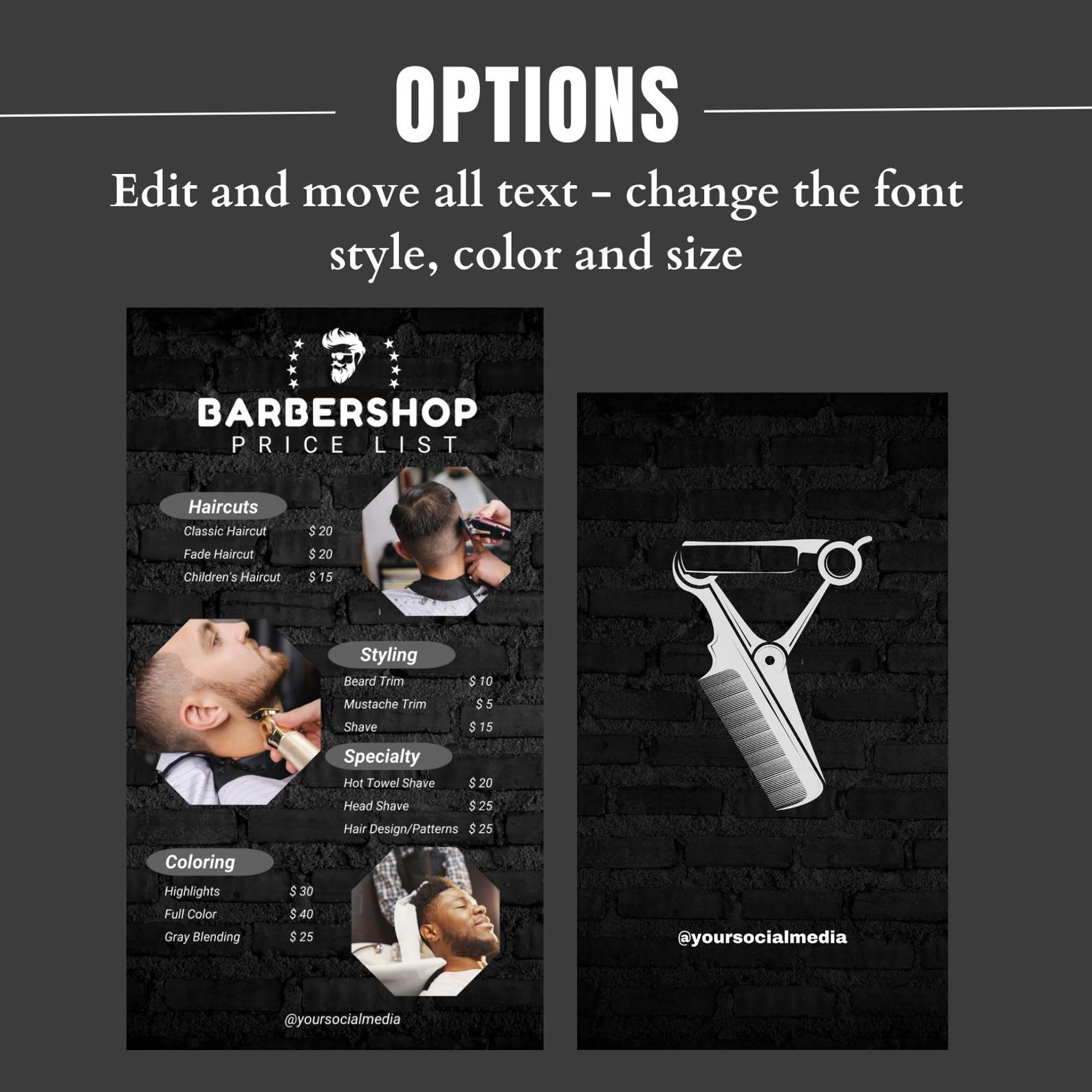 Barbershop Price List Template | Editable Barber Services Menu ...