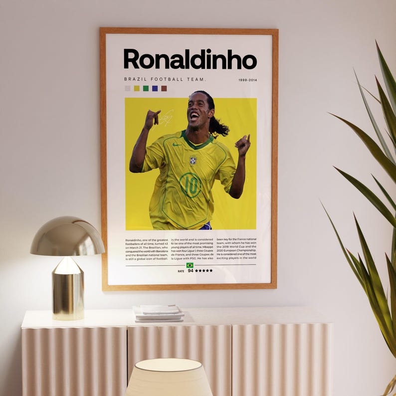 Ronaldinho Poster, Brazil Football Poster, Soccer Gifts, Sports Poster ...