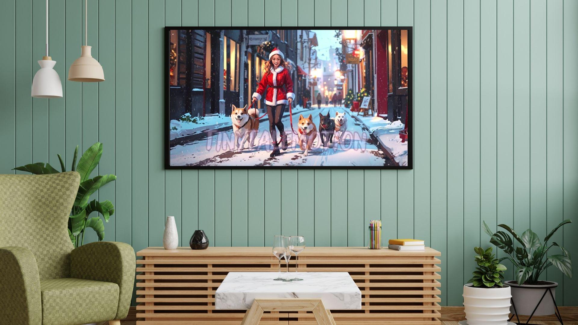 Snowy Cozy Lane Animated Background Girl With Dogs Santa Live Wallpaper ...