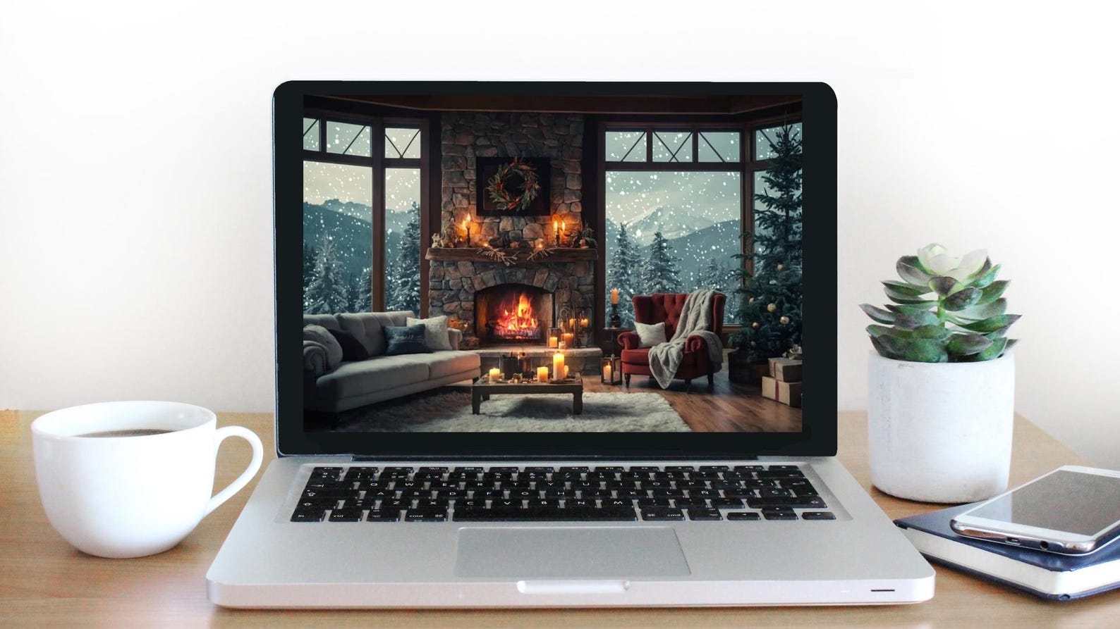 Winter Mountain Cozy Room Animated Background With Christmas Tree and ...
