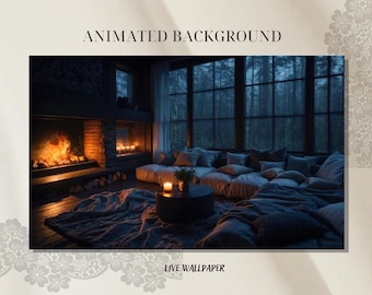 Cozy Fireplace Animated Background: Rainy Night Live Wallpaper - Etsy