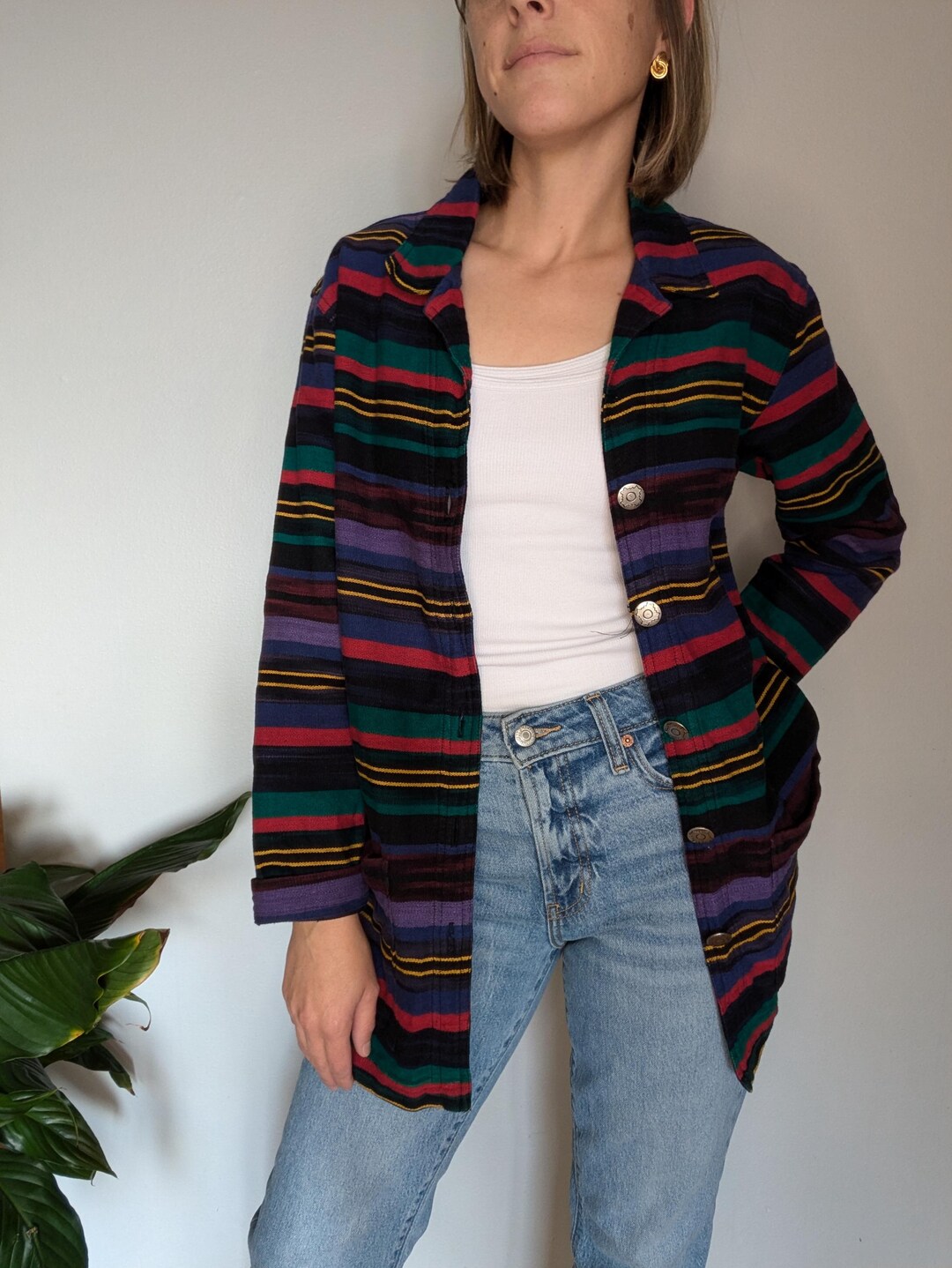 90s ‘chico’s’ Striped Blazer Jacket / Sm-med (sz 0) - Etsy
