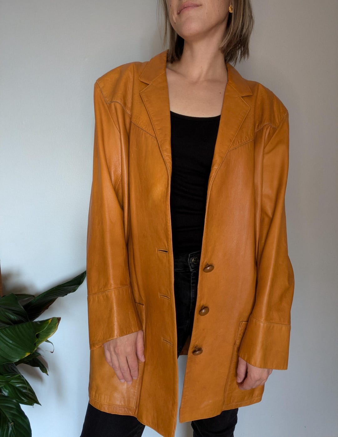 90s ‘nancy Heller’ Butterscotch Leather Jacket / Sz 1 (fits Like Medium ...