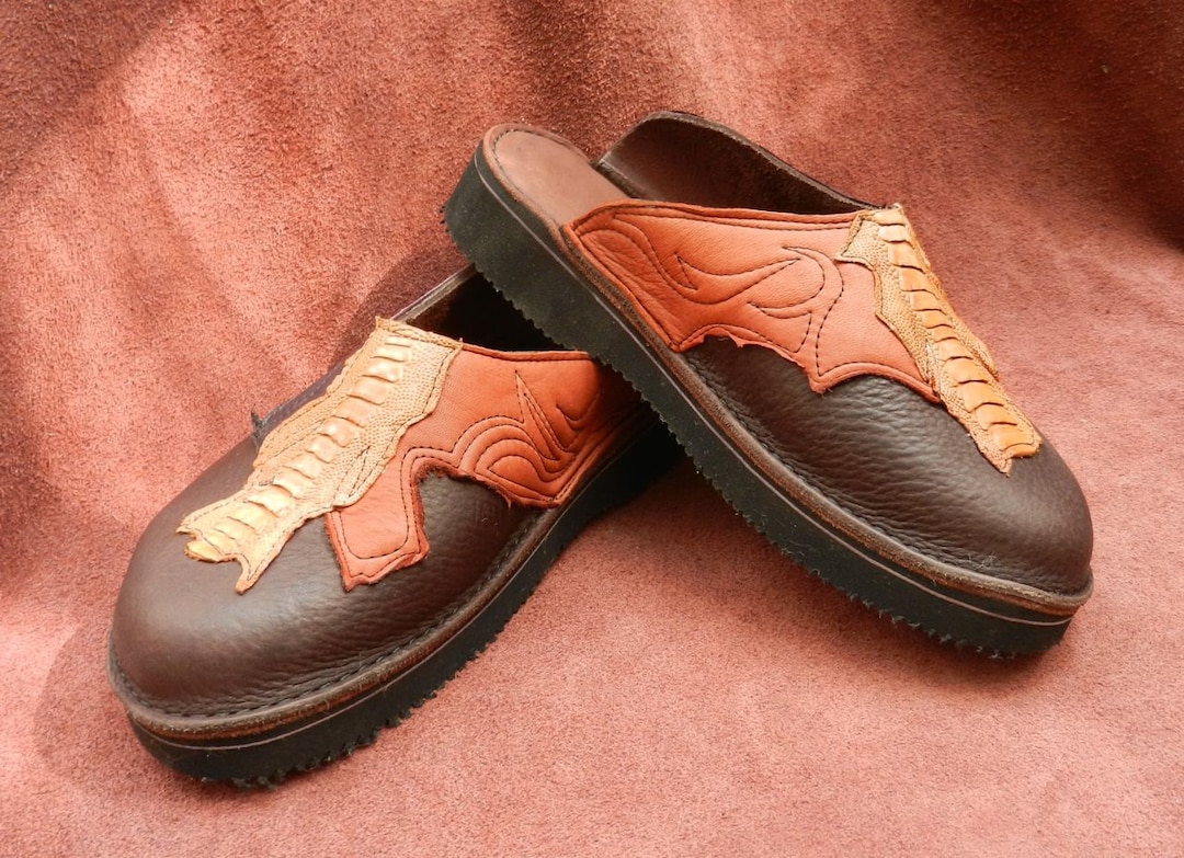 Handmade Custom Leather Clogs - Chocolate Brown Deer Tanned Bull Hide ...