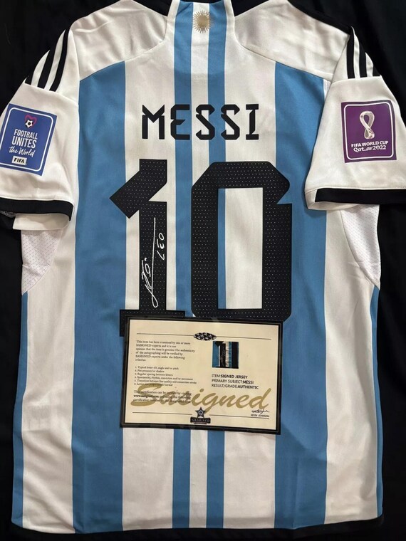 Lionel Messi SIGNED 2 Star Argentina Home Shirt/Jerse… - Gem