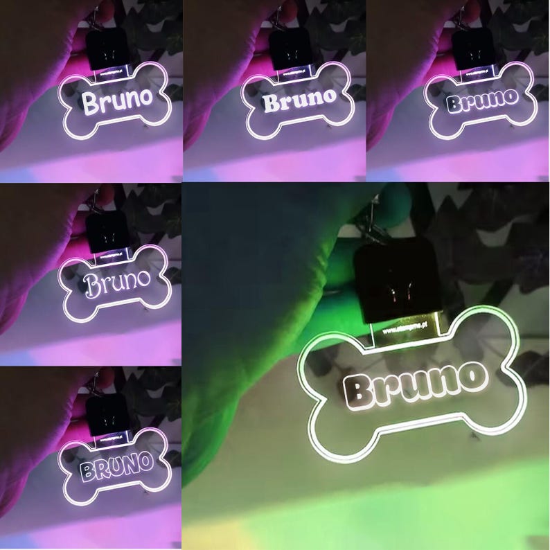 Personalised LED Dog Coller Bone Shape Rechargeable Tag, Light up Dog ...