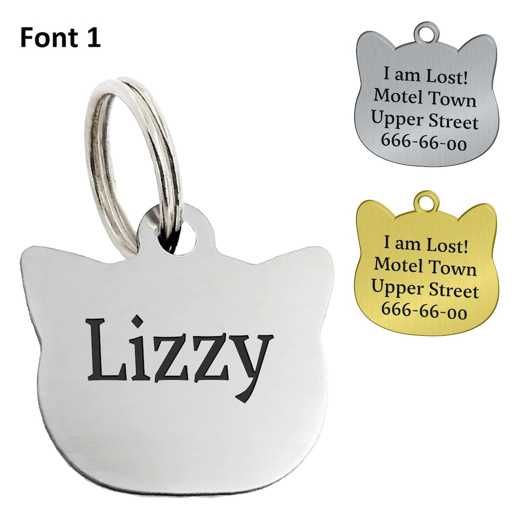 Cat Face Shape ID Tag, Pet Tag, Personalised Engraved Cat Tag, Cat ID ...