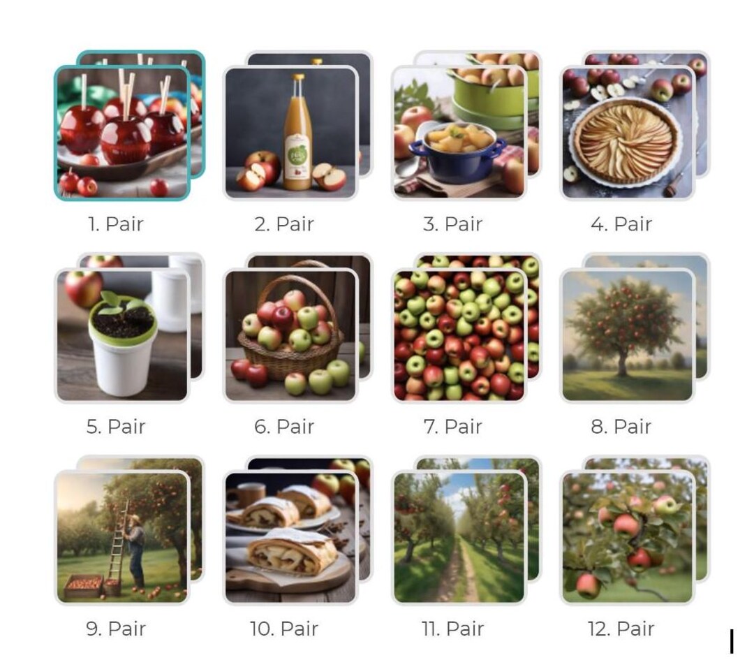 Apple-themed Memory Game, Print Cut and Play, Preschool Game ...