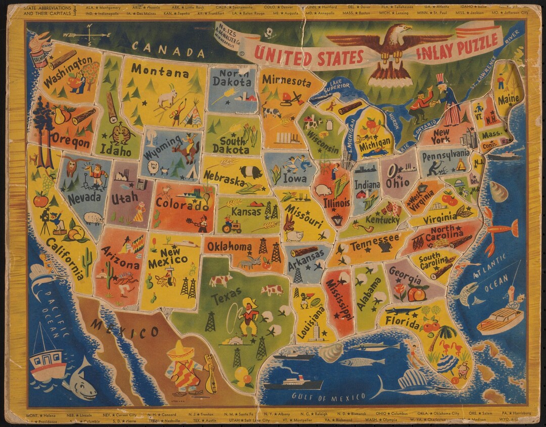 Old Map of USA, Play Mat/area Rug for Playing With Little Cars, Perfect ...