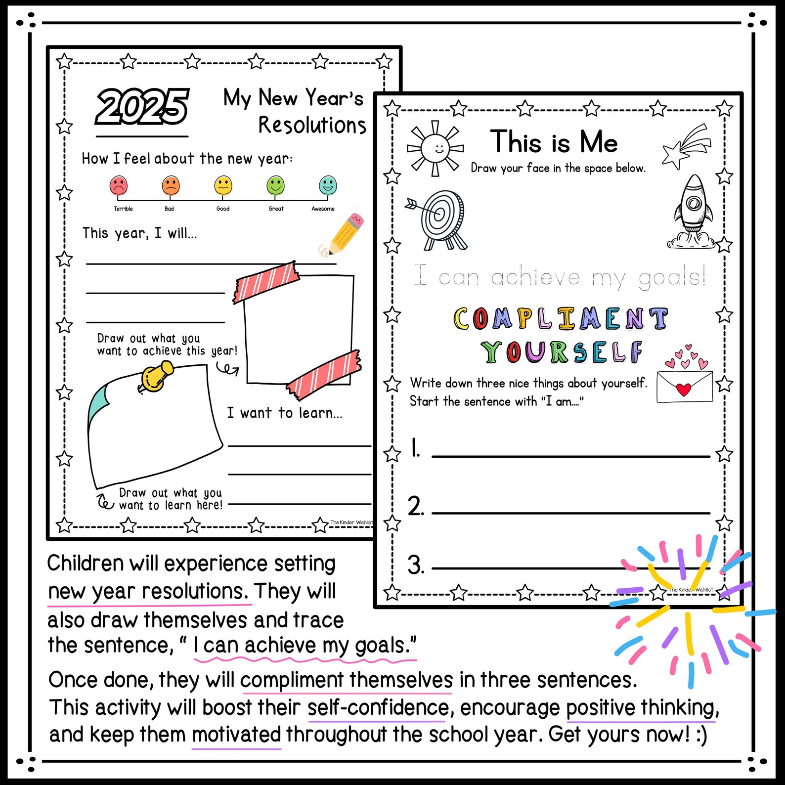 New Year Resolutions Kids Worksheets 2025 Preschool Kindergarten First ...