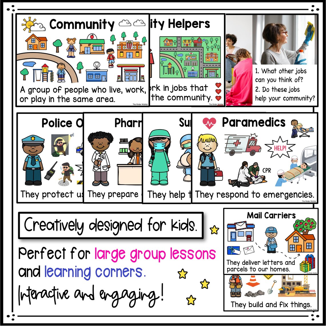 Community Helpers Posters | Preschool Kindergarten Lesson Slides | Unit ...