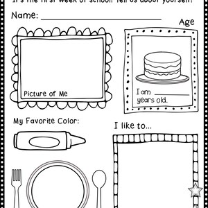 All About Me | Preschool Kindergarten Worksheets | First Day of School ...