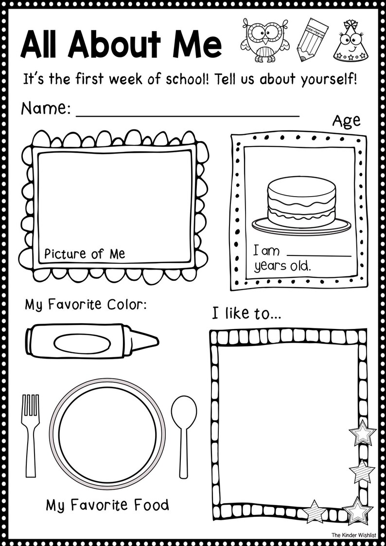 All About Me | Preschool Kindergarten Worksheets | First Day of School ...