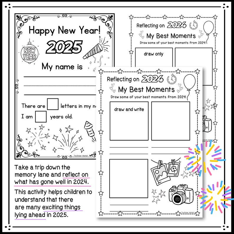 New Year Resolutions Kids Worksheets 2025 Preschool Kindergarten First ...