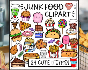 Junk Food Clipart Cute Vibrant Images for Kids | Fast Food | Unhealthy ...
