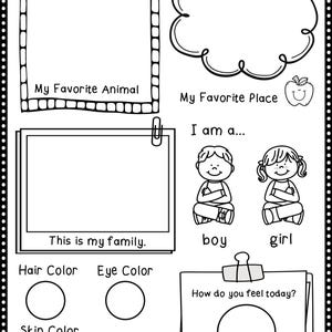 All About Me Preschool Kindergarten Worksheets First Day of School Kids ...