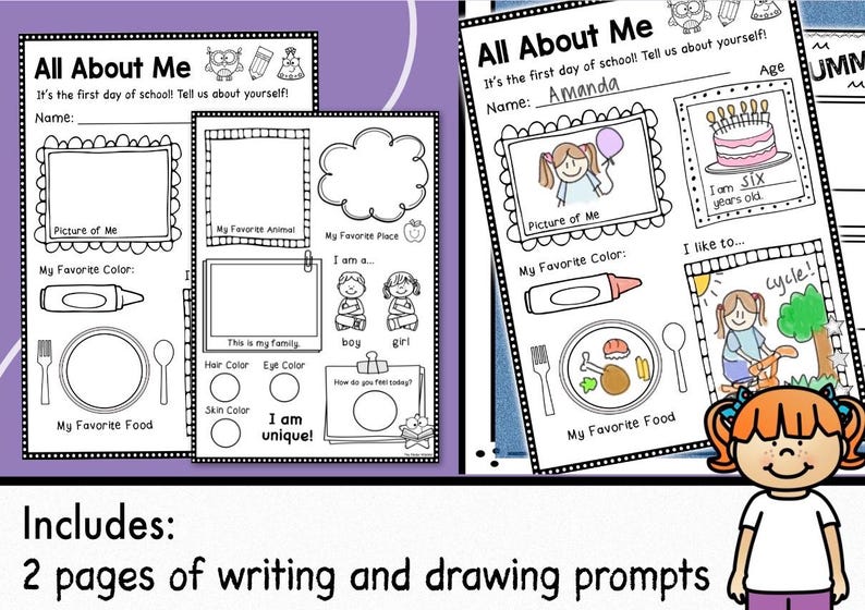 All About Me | Preschool Kindergarten Worksheets | First Day of School ...