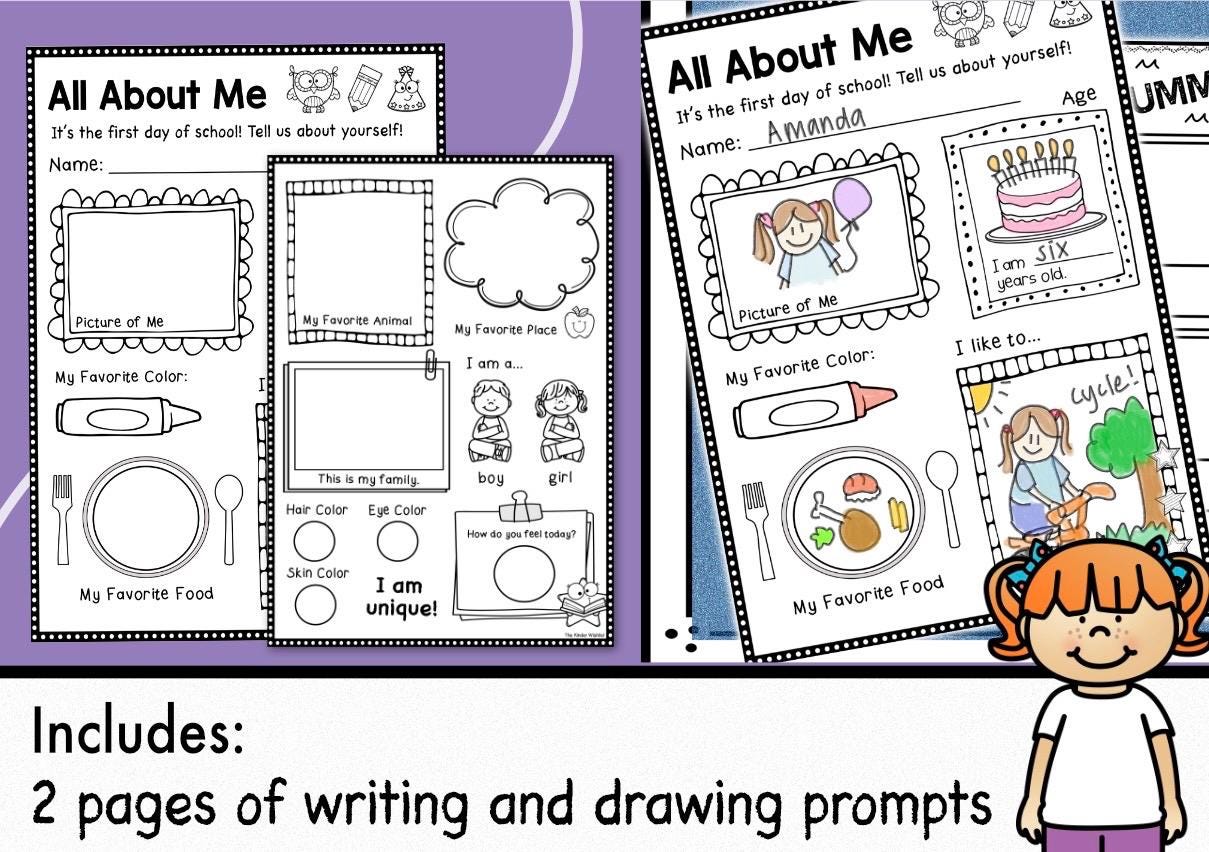 All About Me | Preschool Kindergarten Worksheets | First Day of School ...