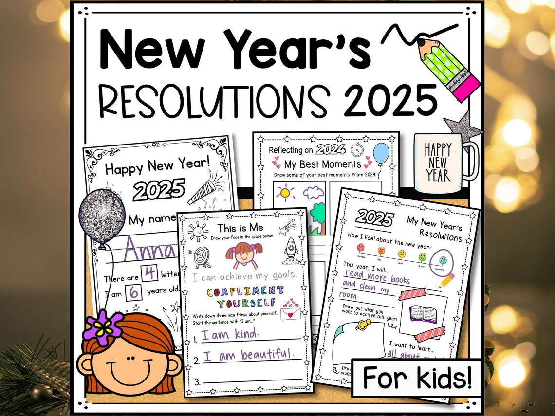 New Year Resolutions Kids Worksheets 2025 Preschool Kindergarten First ...