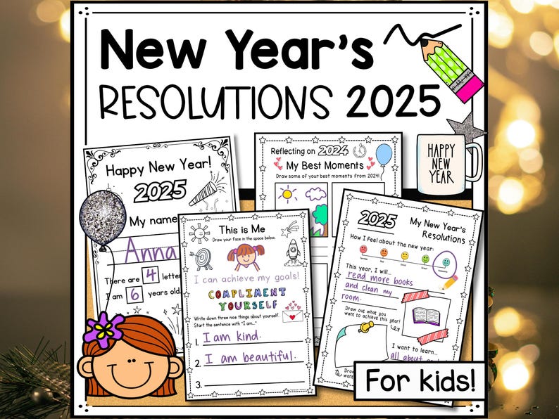 New Year Resolutions Kids Worksheets 2025 Preschool Kindergarten First ...