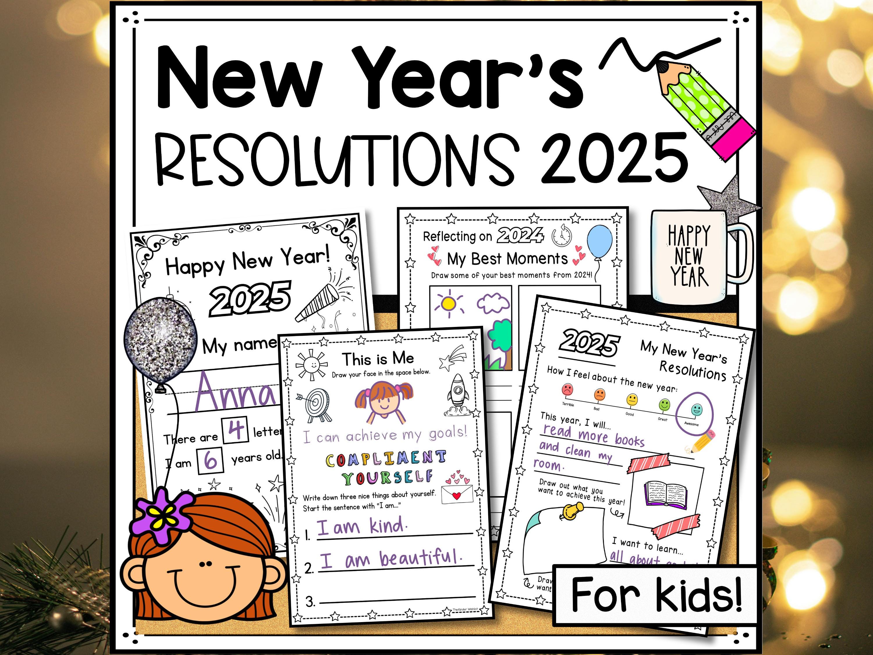 New Year Resolutions Kids Worksheets 2025 Preschool Kindergarten First ...