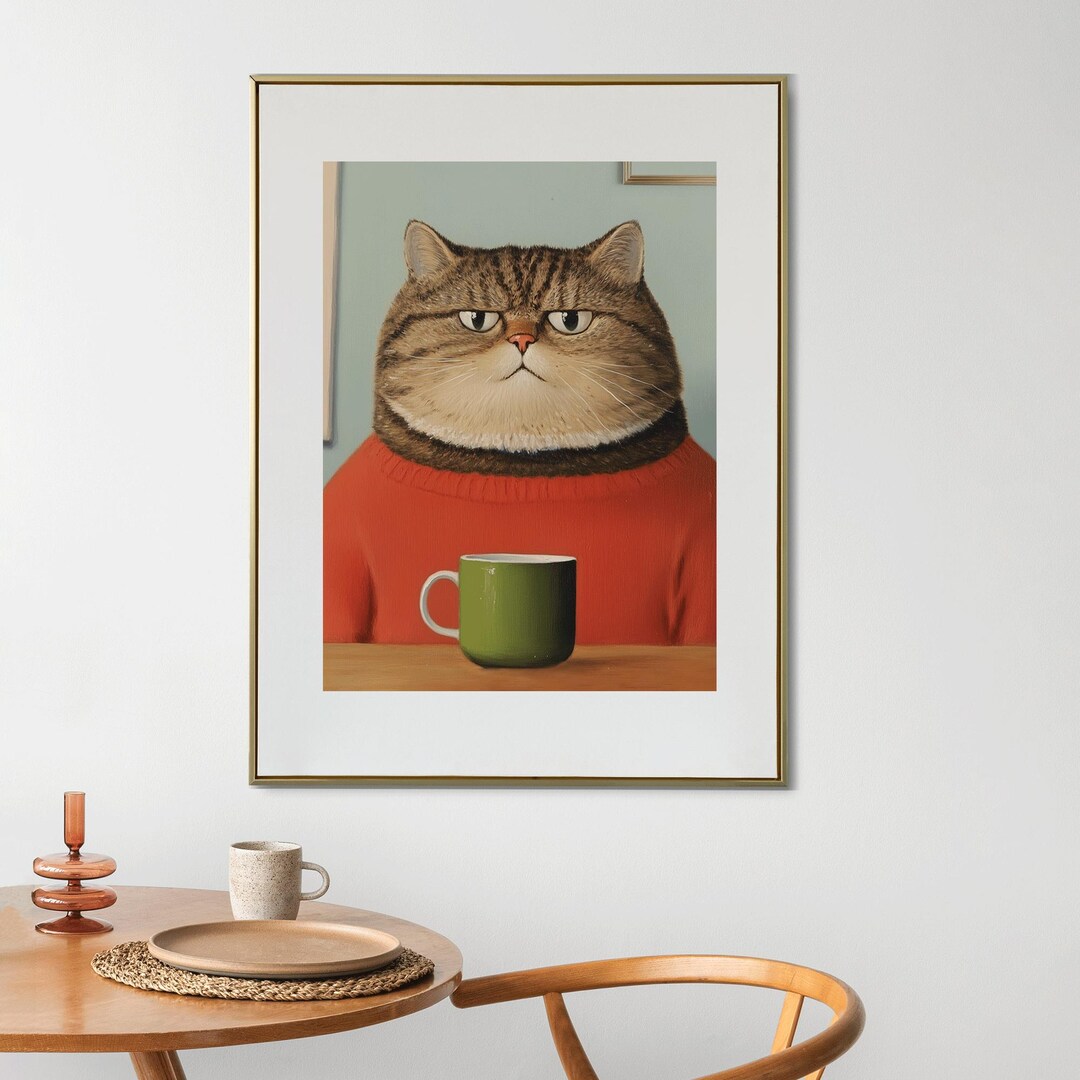 Matcha Cat Unframed Poster for Cat Lovers, Funny Quirky Cat ...