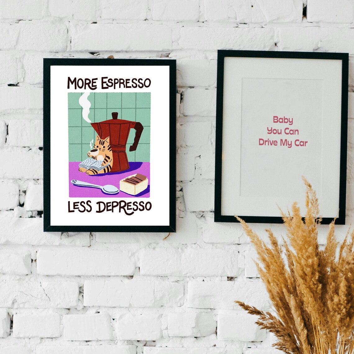 More Espresso, Less Depresso – Retro Cafe Cat Art Print | Coffee Bar ...
