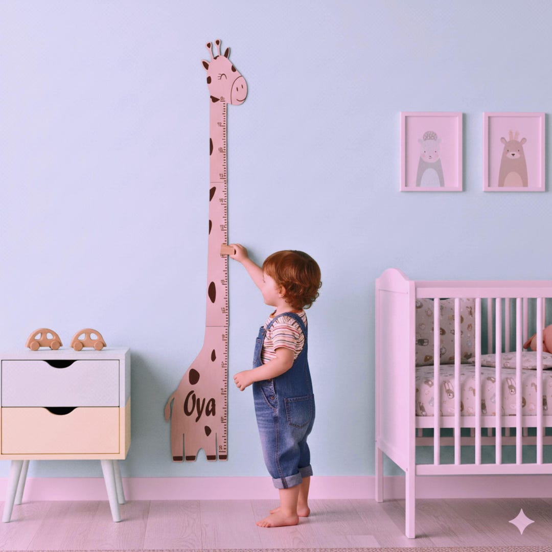Personalized Giraffe Growth Chart for Kids | Beige Wood, Safari Nursery ...