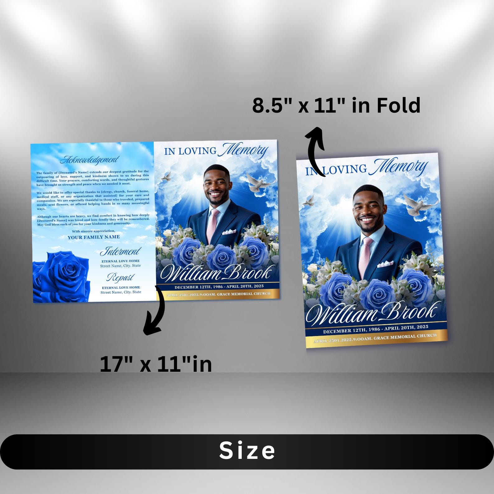 Blue Funeral Program Template: 8-page Memorial, Celebration of Life ...