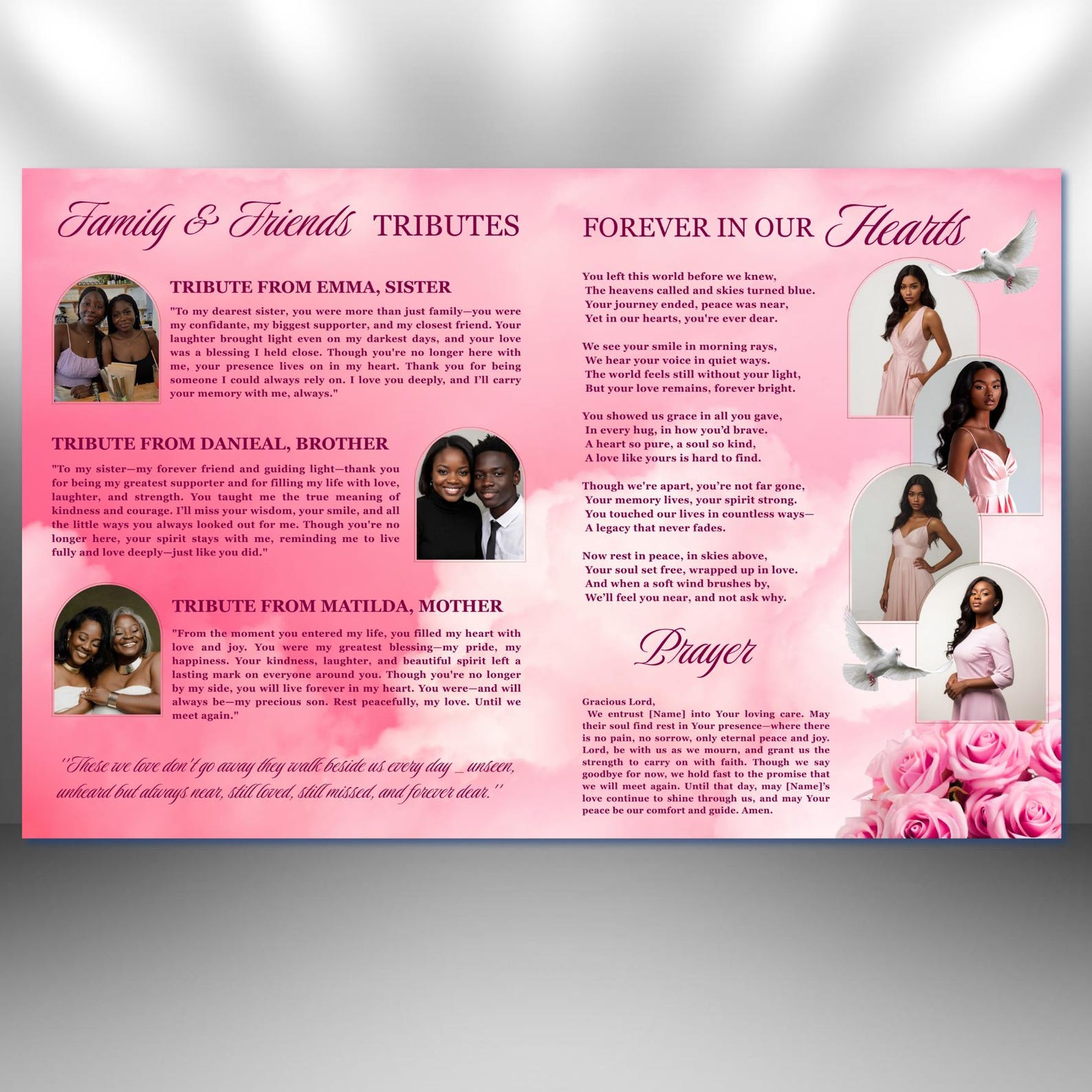 Pink Roses Funeral Program Template: 8-page Celebration of Life (canva ...