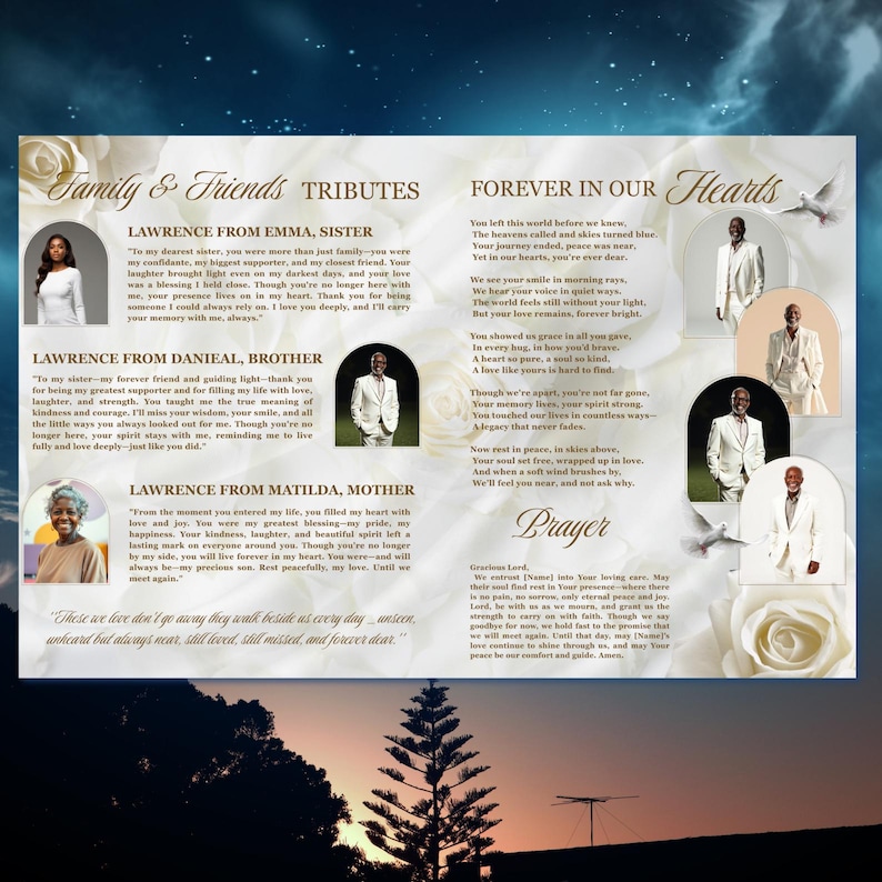 White Roses Funeral Program Template: 8-page Memorial, Celebration of ...
