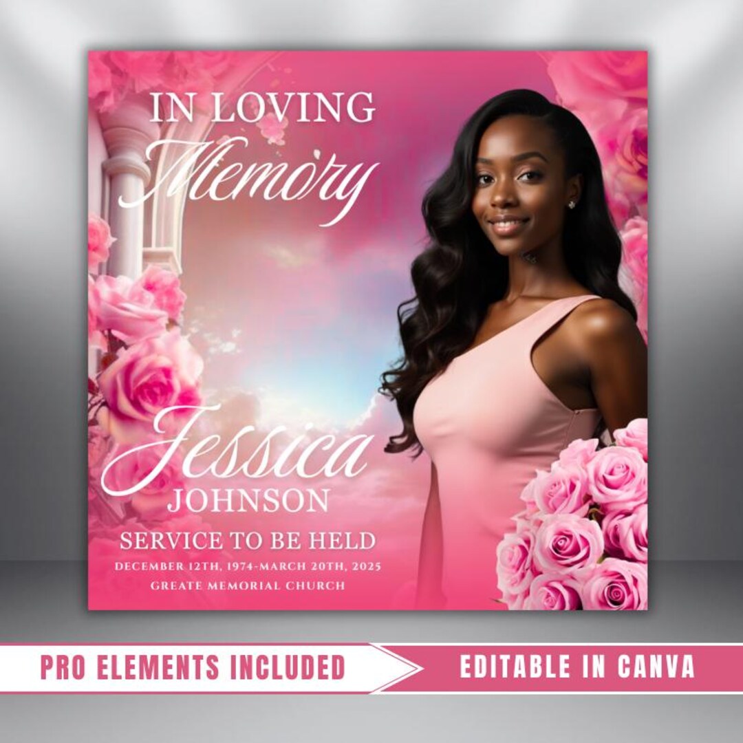 Pink Rose Funeral Announcement Flyer: Celebration of Life (canva ...