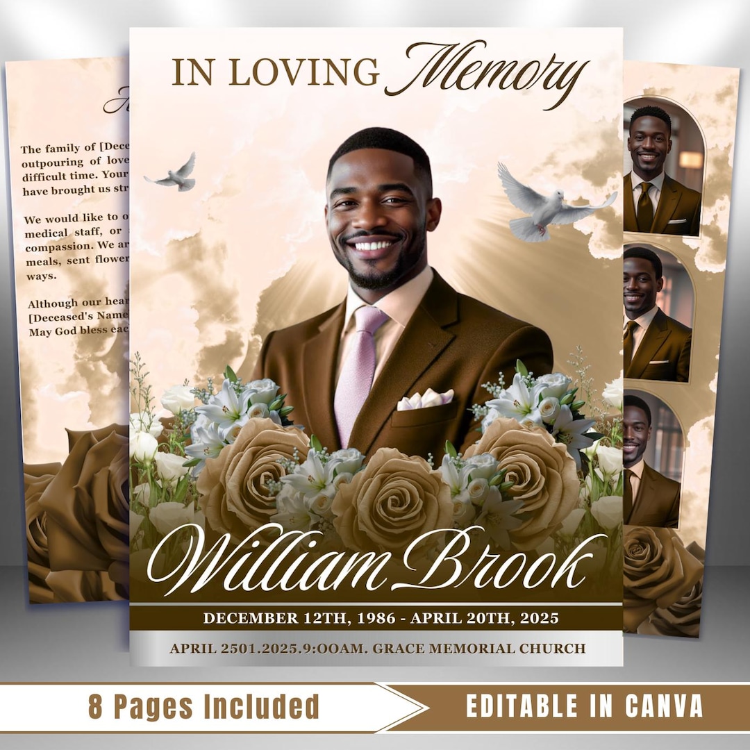 Brown Funeral Program Template: 8-page Memorial, Celebration of Life ...
