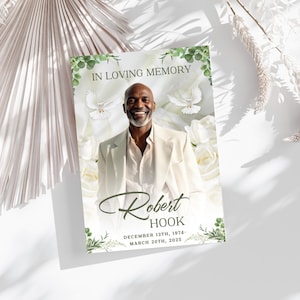 White & Green Funeral Program Template: Roses Design, Celebration of ...