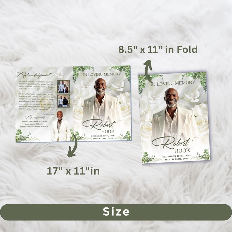 White & Green Funeral Program Template: Roses Design, Celebration of ...